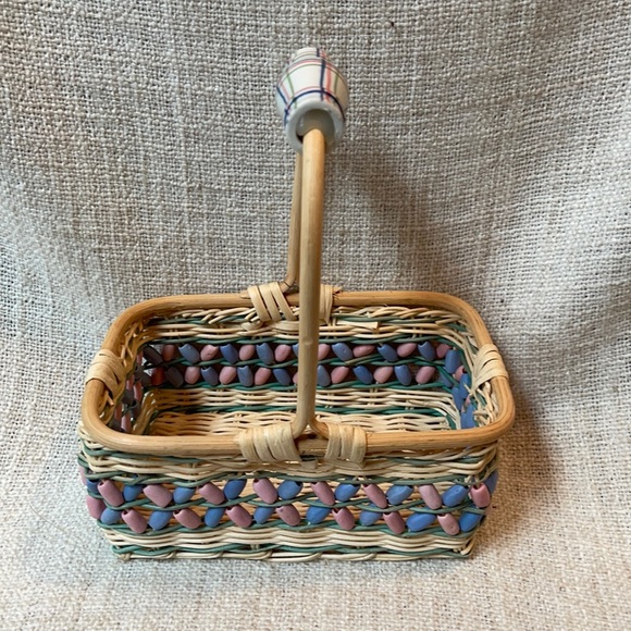 Vintage | Accents | Beaded Basket With Ceramic Handle Cottage Core ...